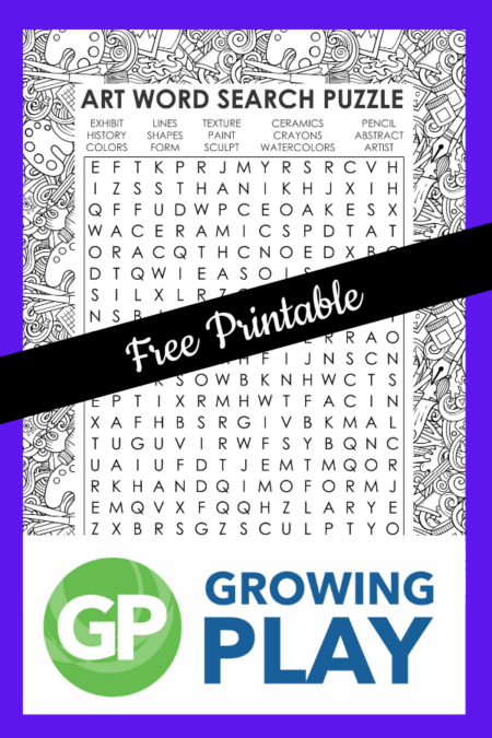 Art Word Search Printable Puzzle - FREE - Growing Play