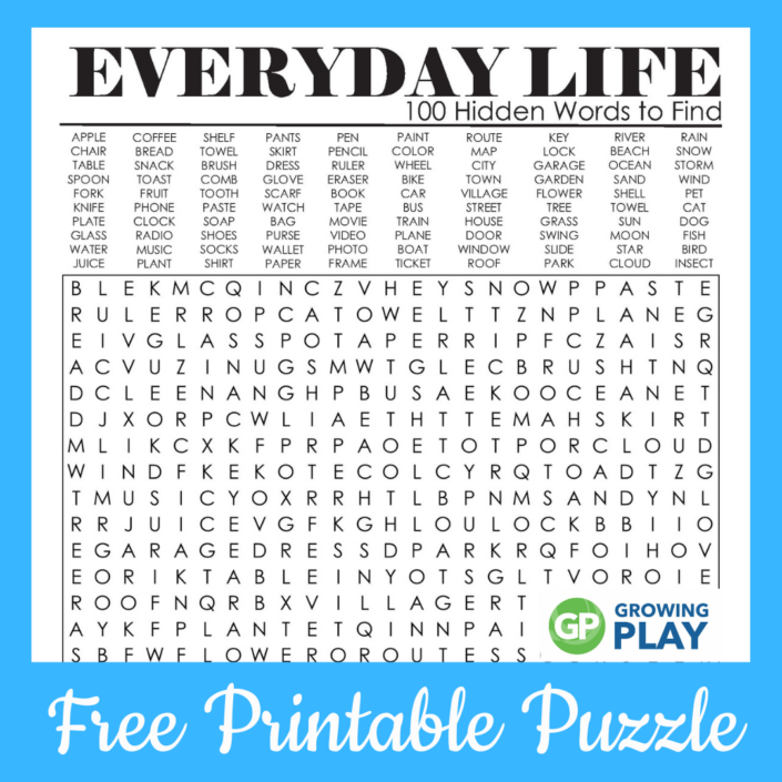 100 Hard Word Search Puzzles Printable - FREE - Growing Play