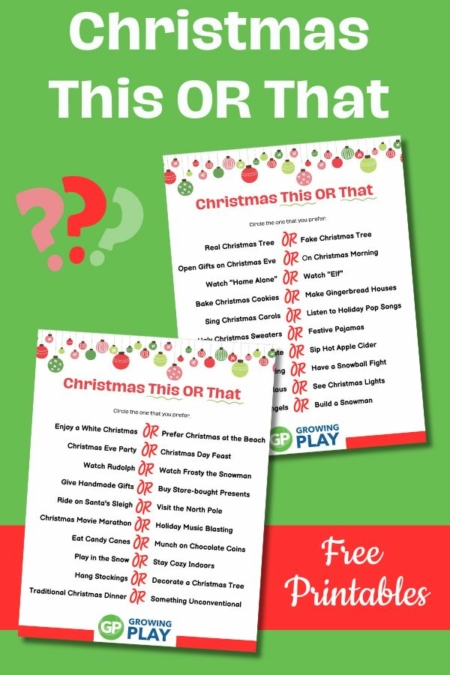 Christmas This OR That Questions - Fun Free Printable - Growing Play