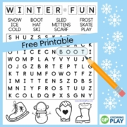 Easy Winter Word Search Free Printable for Kids - Growing Play