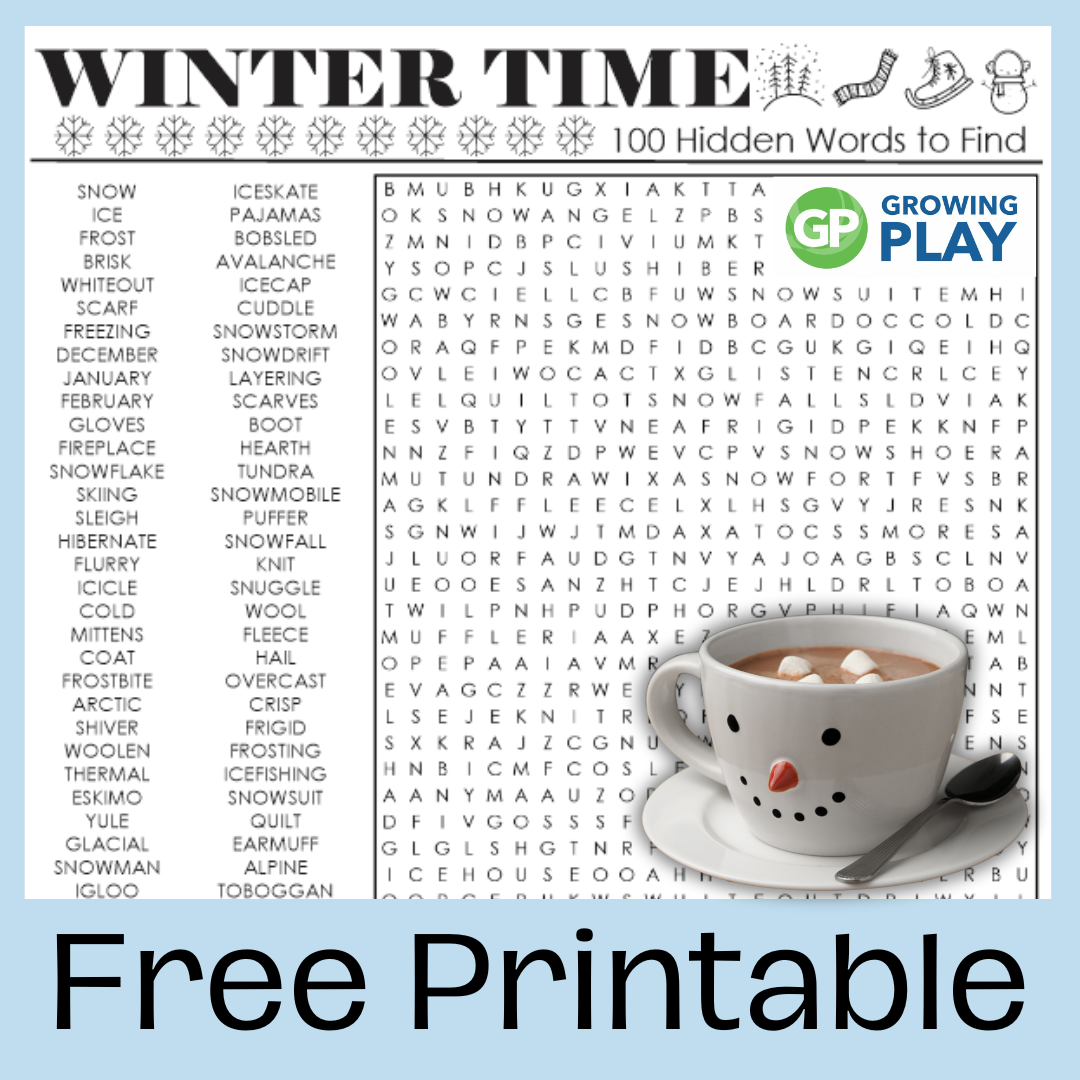 Hard Winter Word Search - Free Printable Activity - Growing Play