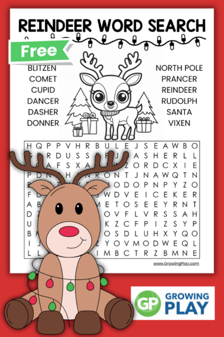 Reindeer Word Search Free Printable - Growing Play