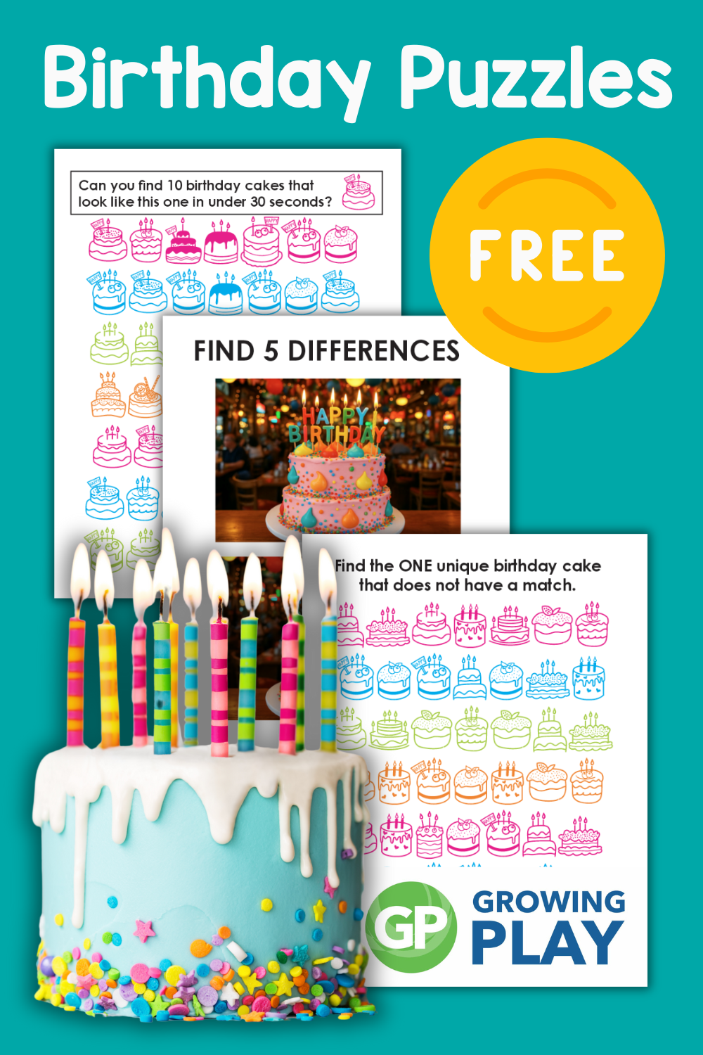 Free Birthday Matching Puzzle Packet - Growing Play