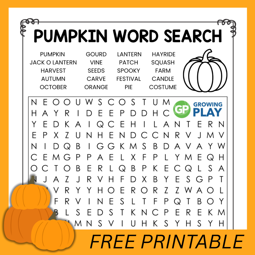 Free Pumpkin Word Search Printable - Growing Play