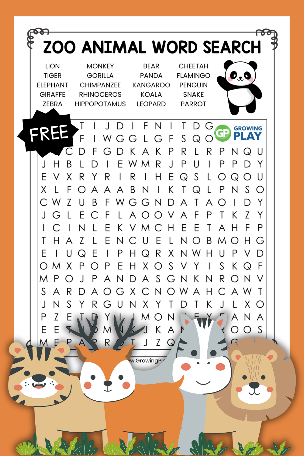 Zoo Animals Word Search Free Printable - Growing Play