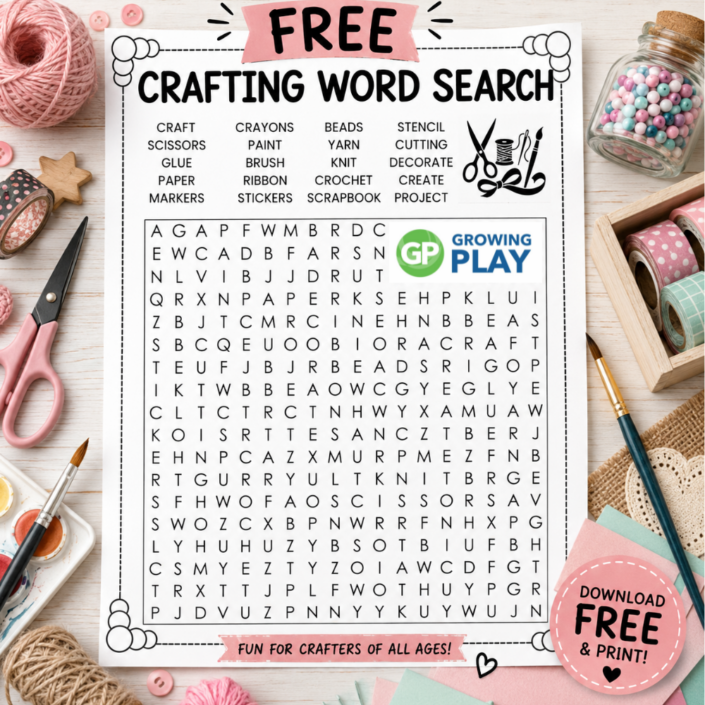 Crafting Word Search Puzzle Free Printable PDF – Growing Play