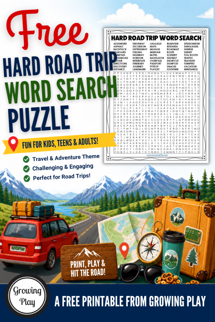 Hard Road Trip Word Search Free Printable PDF – Growing Play